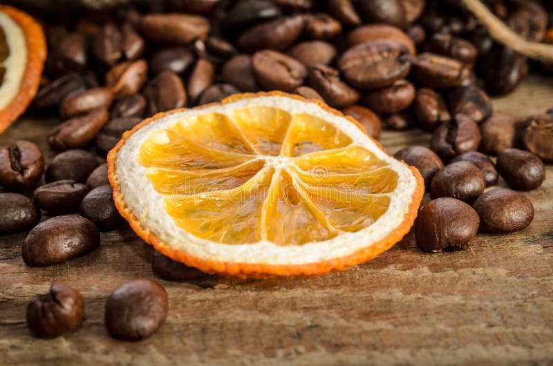 Coffee Beans and Dry Slice of Orange Stock Image - Image of orange ...