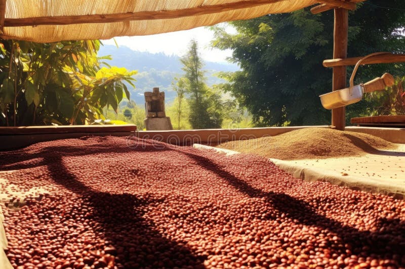Coffee Beans Drying Under the Sun Stock Illustration - Illustration of ...