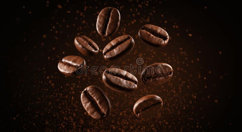 Coffee Beans Exploding with Aroma on Dark Backdrop for Commercial Use Stock Illustration ...