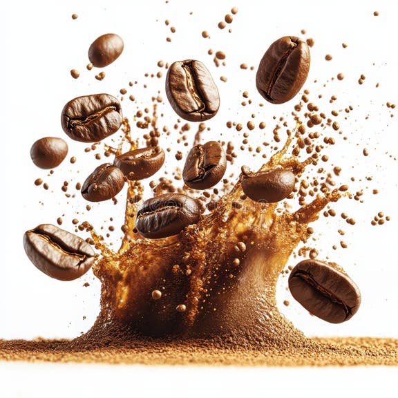 Coffee Beans Exploding in Brown Liquid Splash Stock Illustration ...