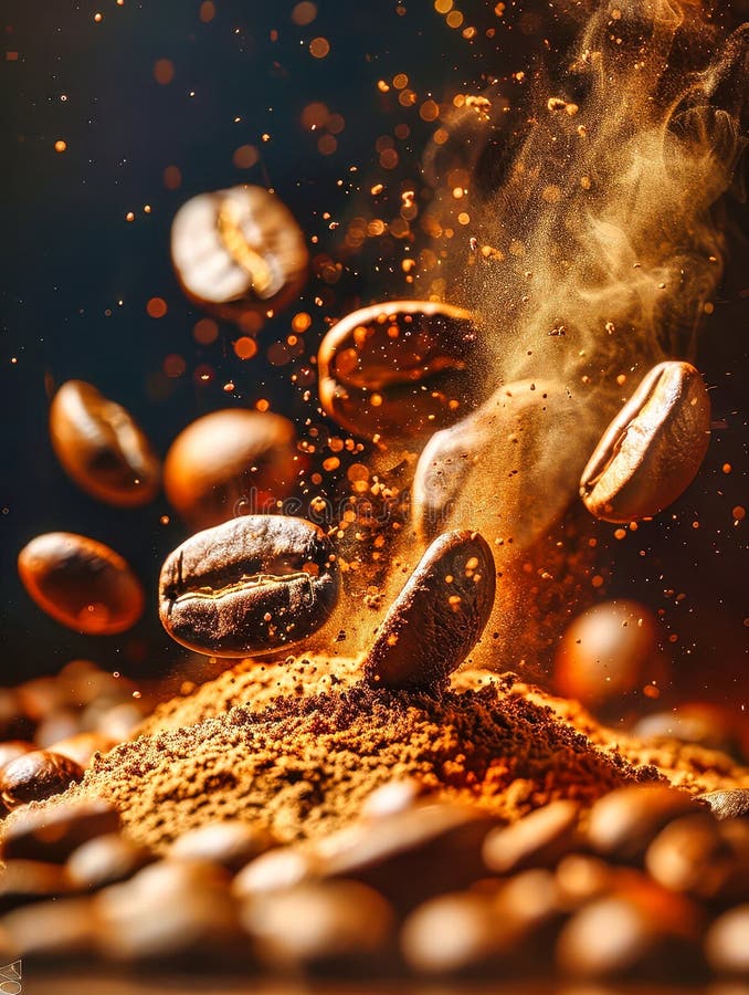 Coffee Beans Exploding in a Cloud of Dust Stock Photo - Image of aroma ...