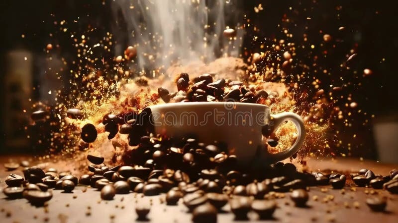 Coffee Beans Exploding into a Cup, Creating a Splash of Coffee Stock ...
