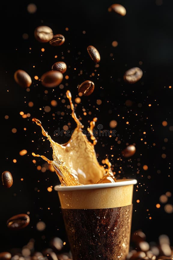 Coffee Beans Exploding from Cup Stock Photo - Image of shiny, bean ...