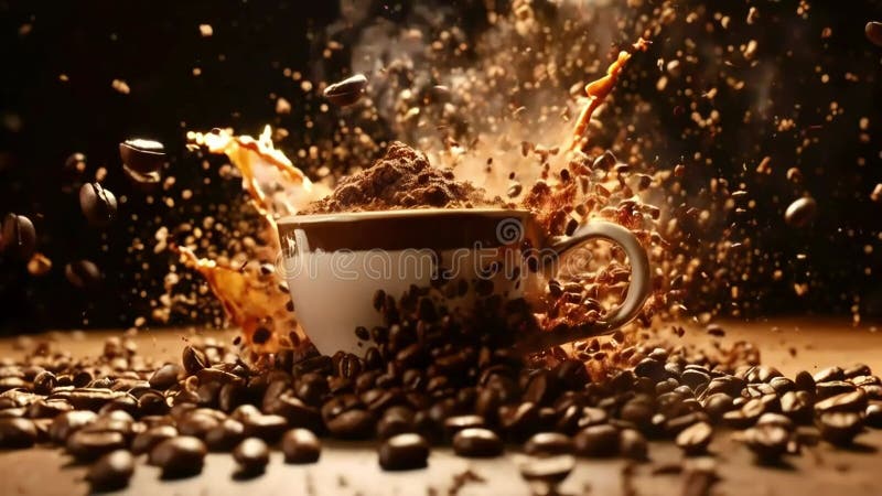 Coffee Beans Exploding into a Cup, Creating a Splash of Coffee Stock ...