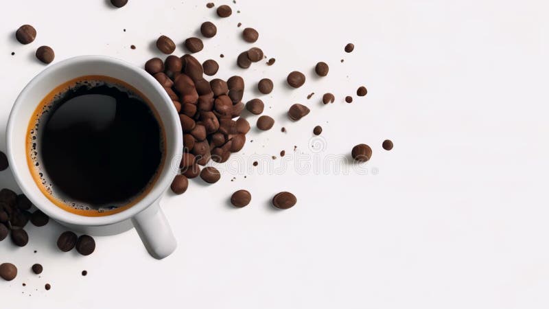 Coffee Beans Exploding from a Coffee Cup on White Background Stock ...