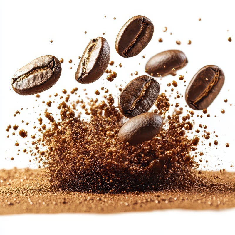 Coffee Beans Exploding into Ground Coffee Brown Splash Stock ...