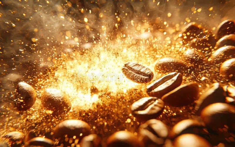 Coffee Beans Exploding in a Shower of Sparks Smoke Stock Illustration ...