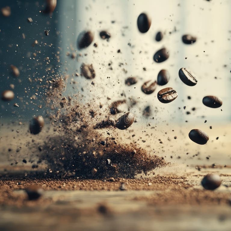 Coffee Beans Exploding in Slow Motion with Vibrant Dust Particles Stock ...