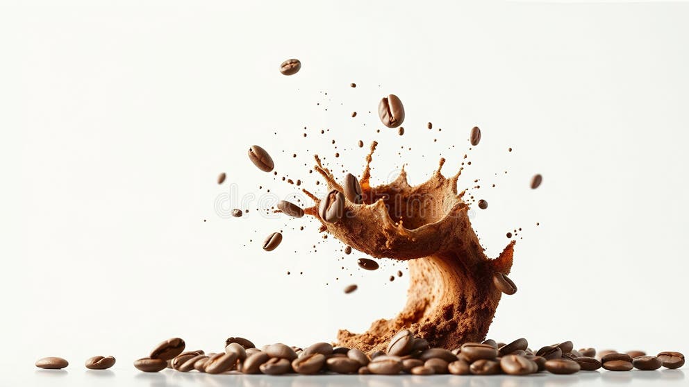 Coffee Beans Exploding in a Splash of Brown Liquid Stock Illustration ...