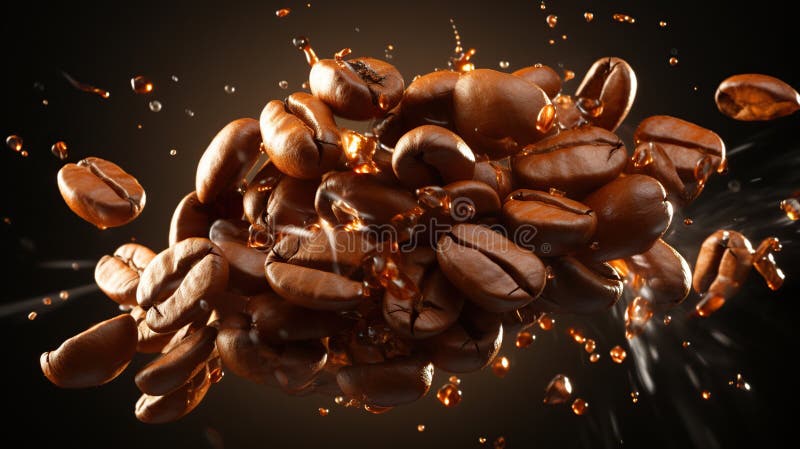 Coffee Beans Exploding in a Splash of Liquid, Against a Dark Background ...