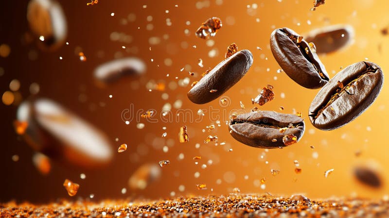 Coffee Beans Falling into the Air Stock Photo - Image of grain ...