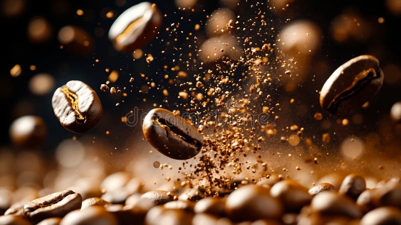 Coffee Beans Falling into the Air with a Black Background Stock Image ...