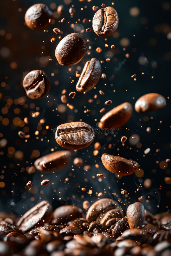 Coffee Beans Falling into the Air. Generative AI Stock Photo - Image of ...