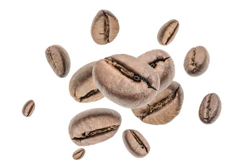 Coffee Beans Falling Background. Black Espresso Coffee Bean Flying ...
