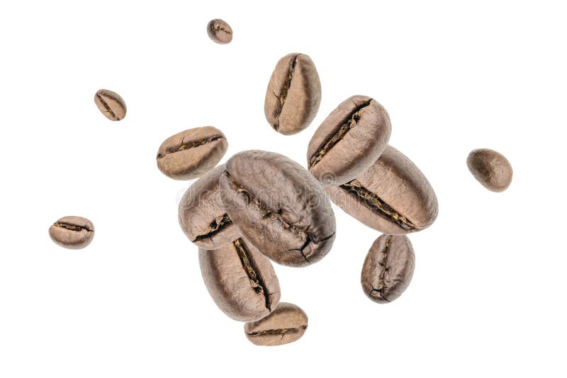 Coffee Beans Falling Background. Black Espresso Coffee Bean Flying ...