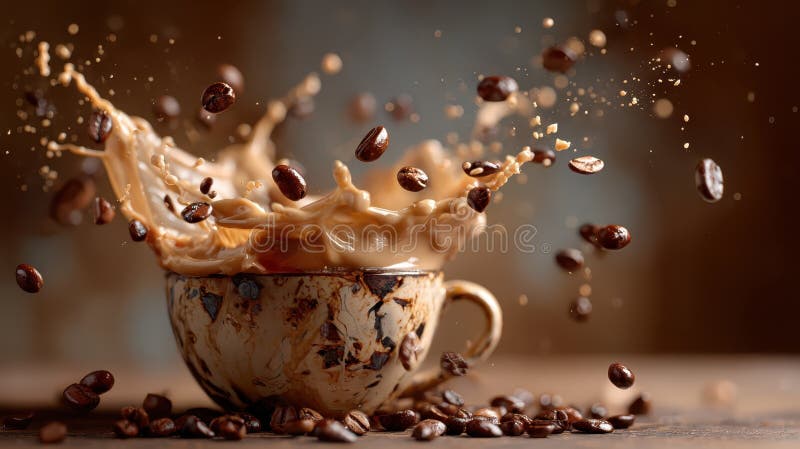 Coffee Beans Falling into Cup, Close-up Shot Stock Image - Image of ...