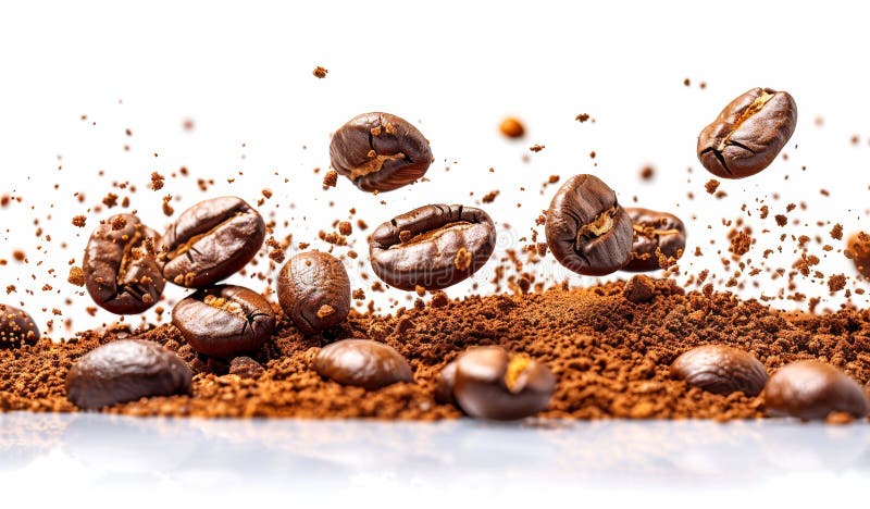 Coffee Beans Falling into Ground Coffee Stock Photo - Image of roaster ...