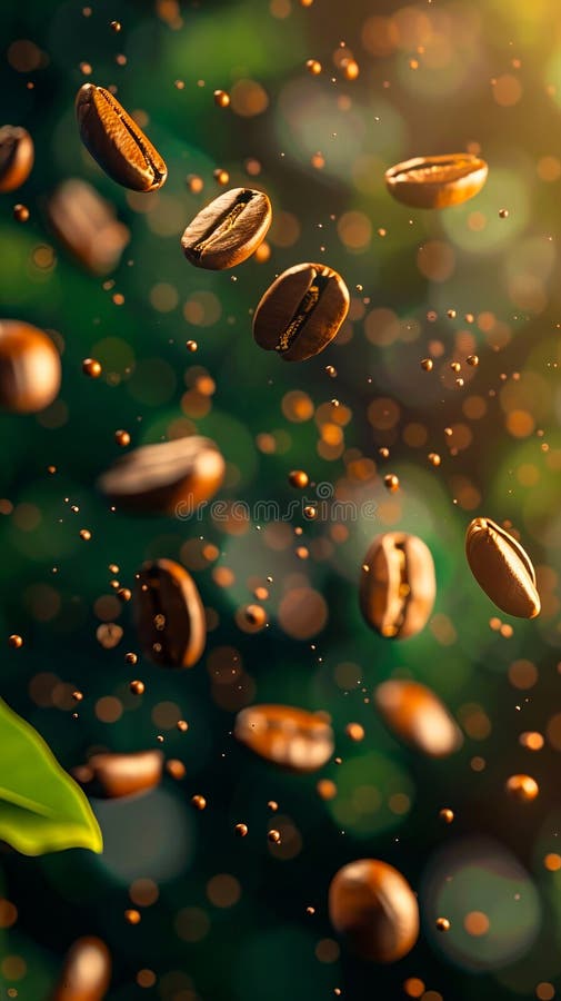 Coffee Beans Falling from a Leaf Stock Image - Image of fall, generated ...