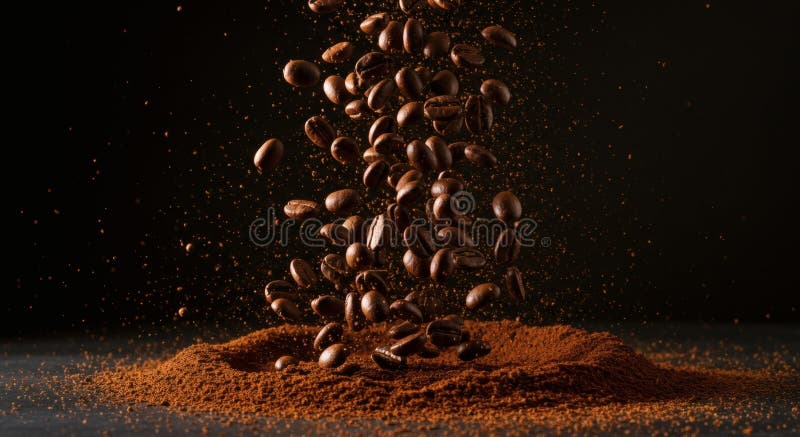 Coffee Beans Falling Onto Ground Coffee a Dark and Moody Image Stock ...