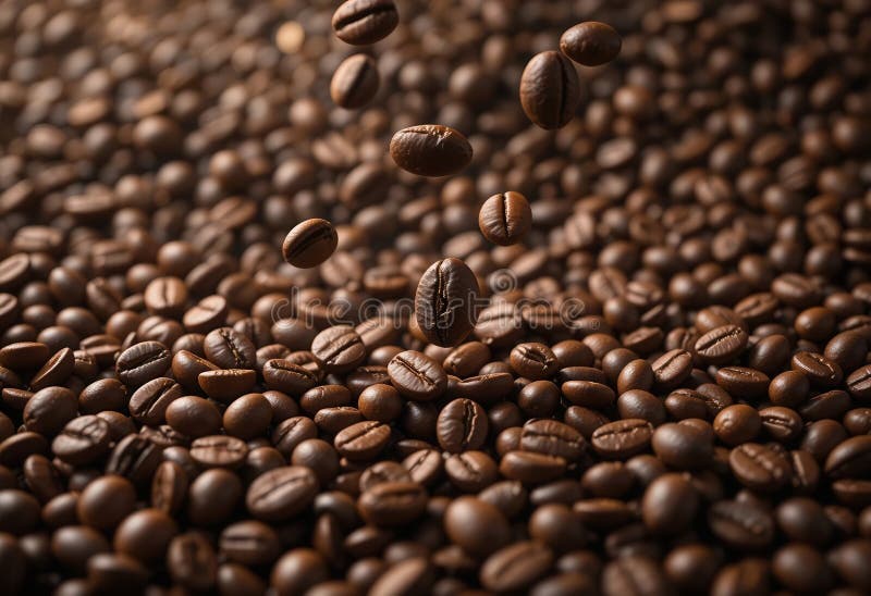 Coffee Beans Falling Onto a Pile of Roasted Coffee Seeds Stock Photo ...