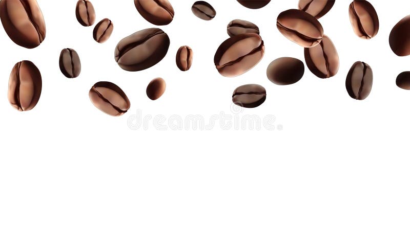 Coffee Beans Falling Vector Illustration 3D Realistic Coffee Beans ...