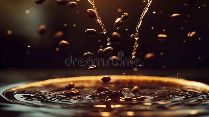 Coffee Beans Falling into Water Create Ripples in a Dark, Atmospheric ...
