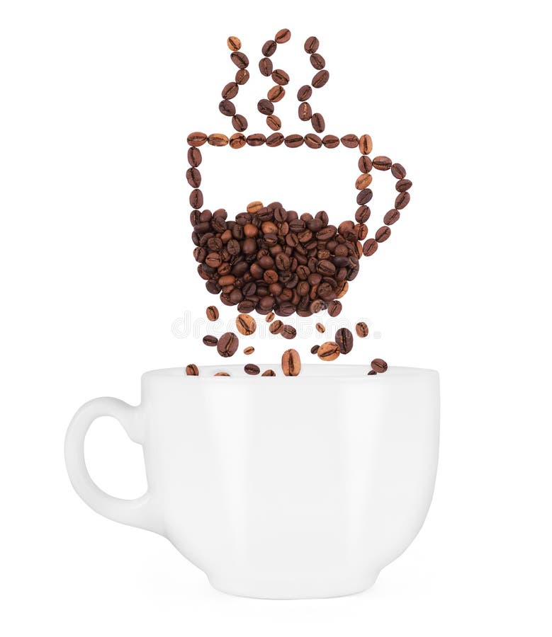 Coffee Beans Falling in White Coffee Cup. Stock Image - Image of drink ...