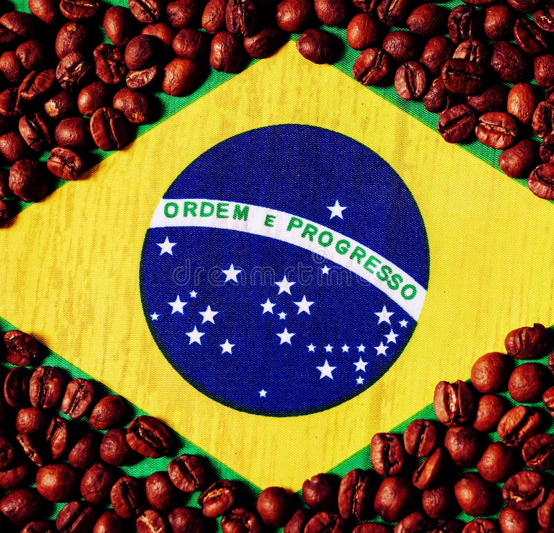 Coffee Beans on Flag of Brazil Stock Image - Image of roasted, beverage ...