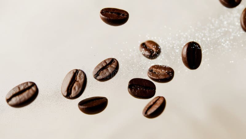 Coffee Beans Floating with Sparkle and Background. Stock Photo - Image ...