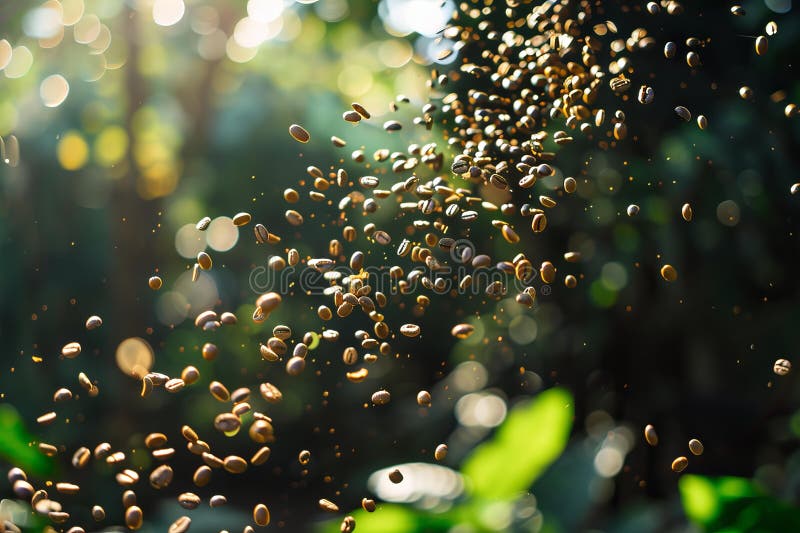 Coffee Beans Floating in Sunlight Stock Photo - Image of magical ...