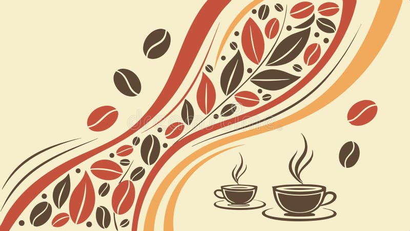 Coffee Beans Flowing with Cups Cafe and Beverage Design Vector Design ...