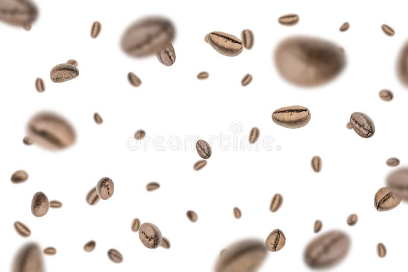 Coffee Beans Flying Background. Black Espresso Grain Falling on White ...