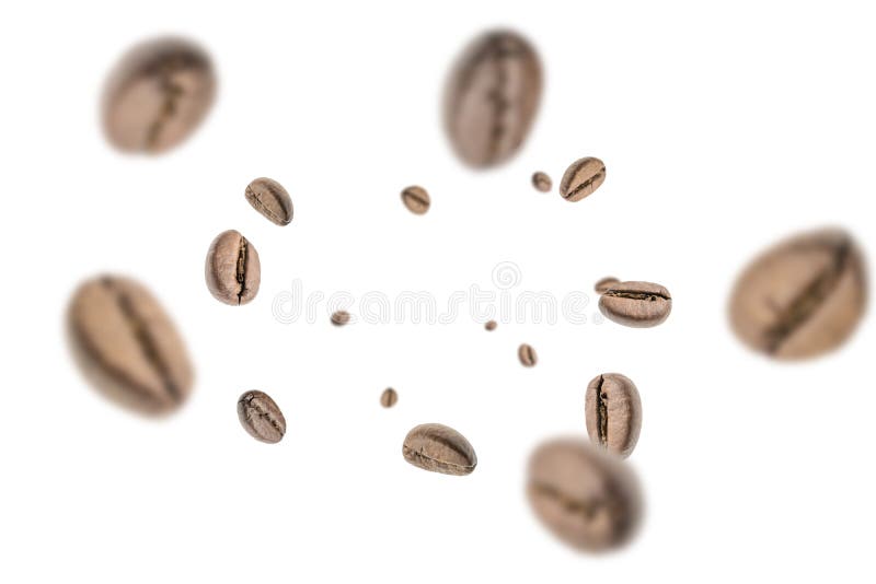 Coffee Beans Flying Background. Black Espresso Grain Falling on White ...