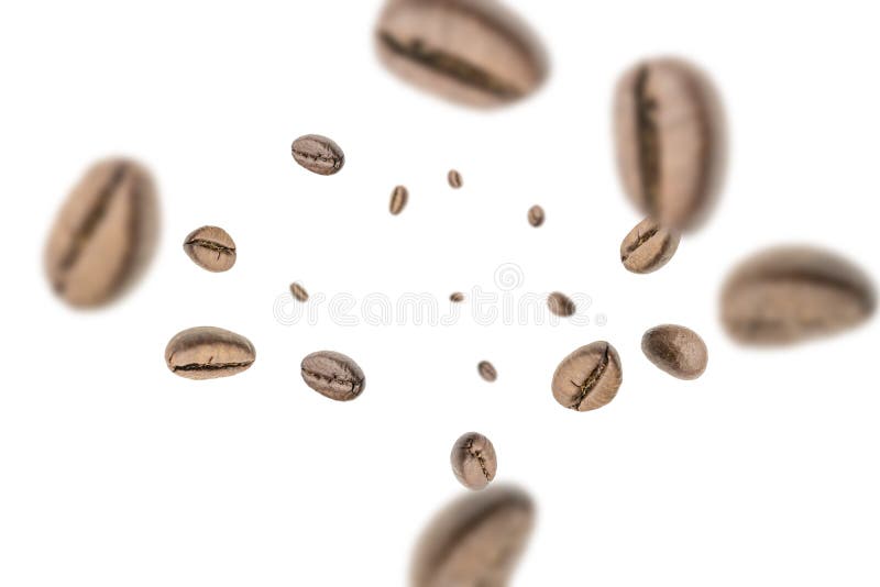 Coffee Beans Flying Background. Black Espresso Grain Falling on White ...