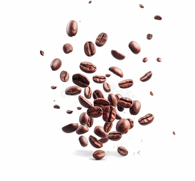 Coffee Beans Flying on a White Background. Isolated Falling Coffee ...