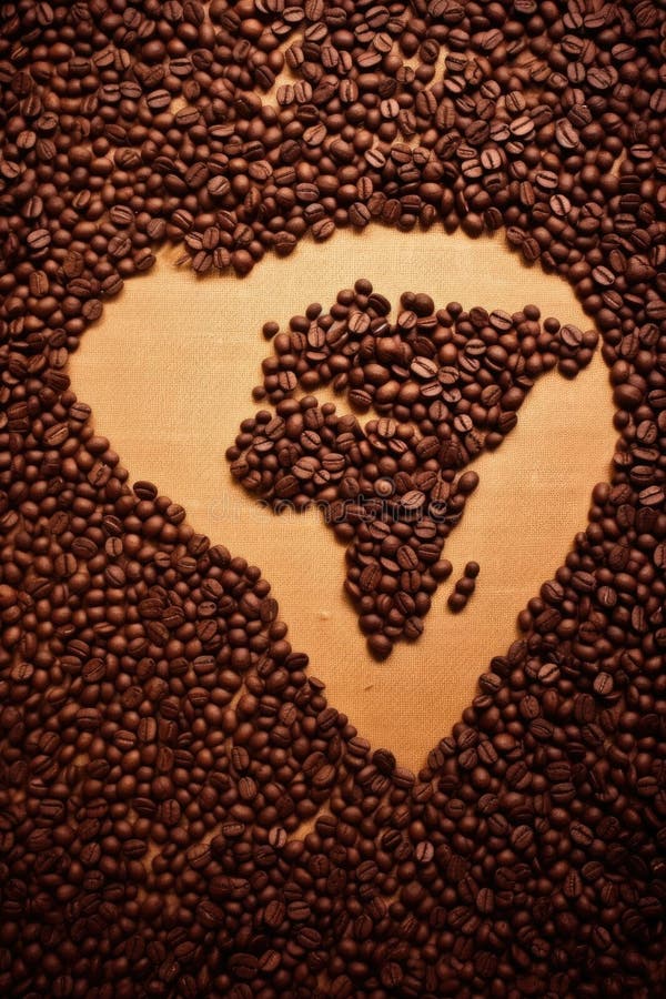 Coffee Beans Forming a World Map Shape Stock Illustration ...
