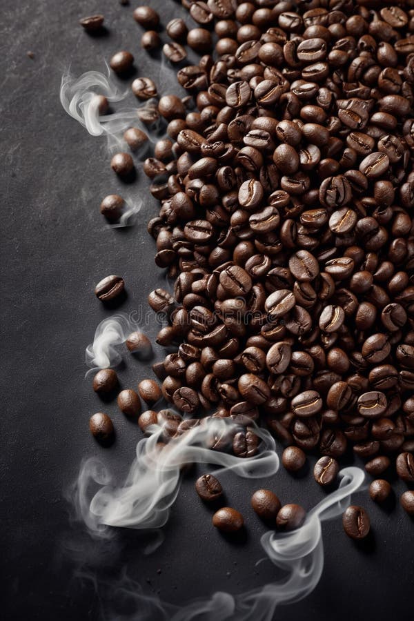 Coffee Beans Fresh Roast with Smoke Stock Photo - Image of steam, black ...
