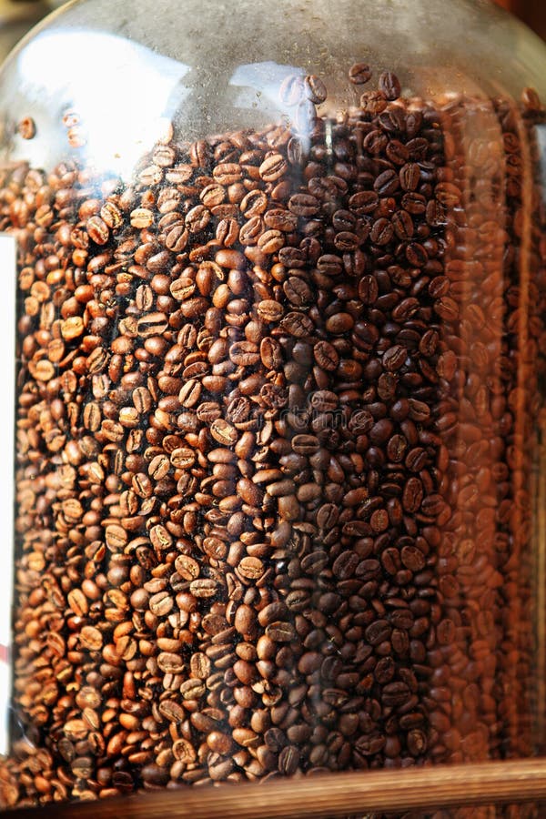 Coffee Beans in Glass Container Stock Photo - Image of close, aroma ...