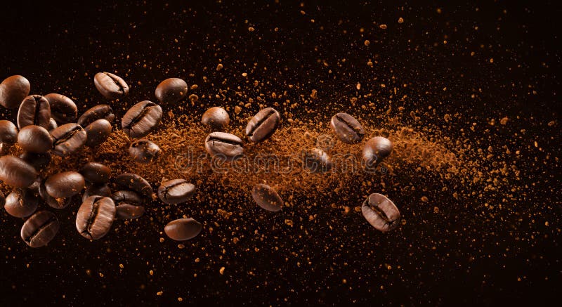 Coffee Beans Explosion Ground Motion Against Dark Background Stock Photos - Free & Royalty-Free ...