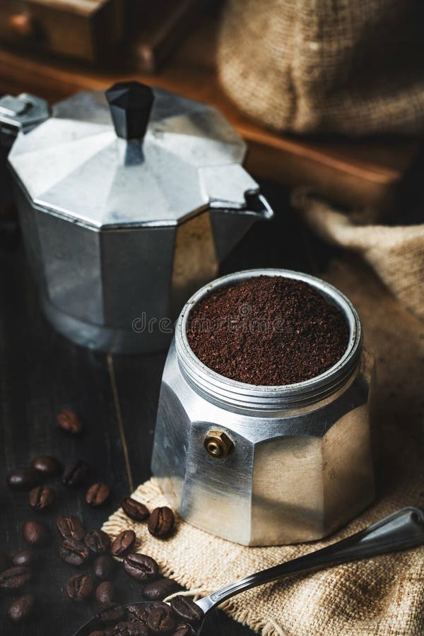 Coffee Beans and Ground Coffee Beans for Making Coffee Stock Image ...