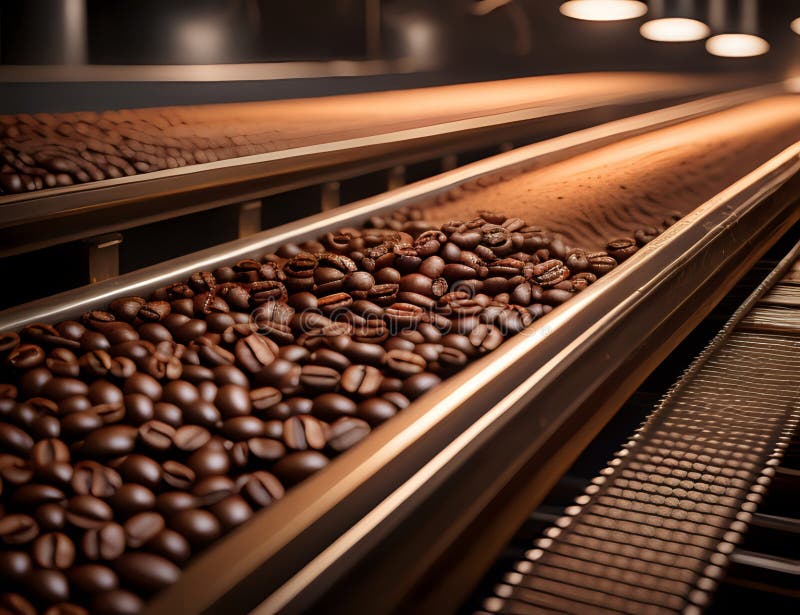 A Conveyor Belt of Roasted Coffee Beans Stock Illustration ...