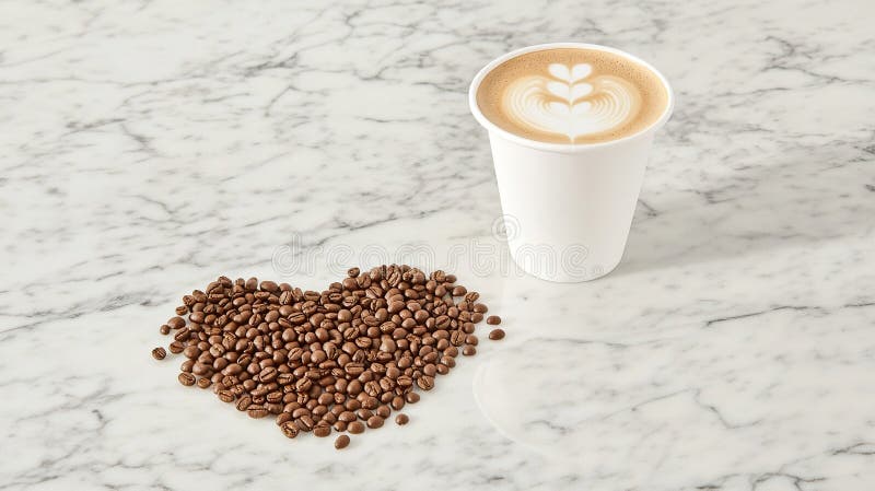 Coffee Beans Heart, Latte Art, Marble Counter, Cafe Stock Photo - Image ...