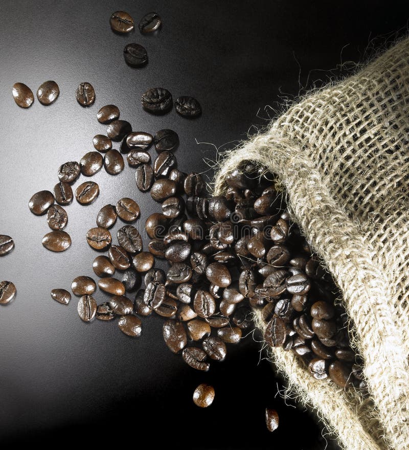 Coffee beans and jute bag stock image. Image of espresso - 34527151