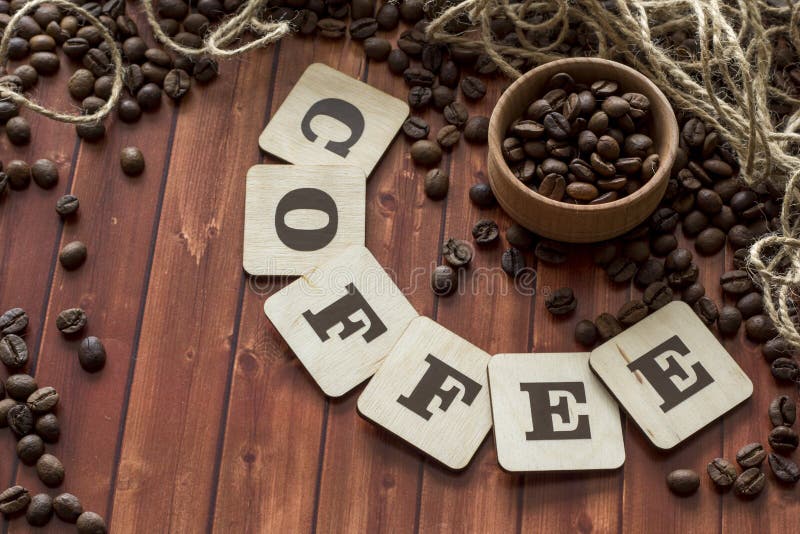 Coffee beans and letters stock image. Image of angle - 52139317