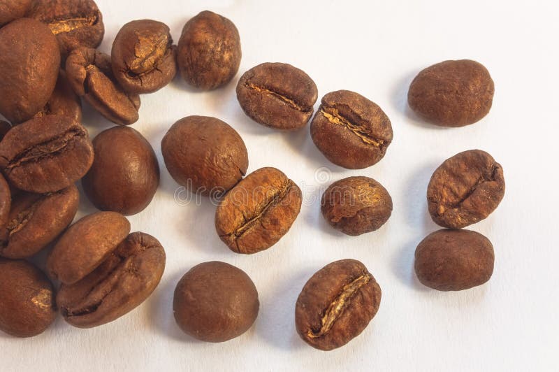 Coffee Beans on Light Background. Top of View Stock Image - Image of ...
