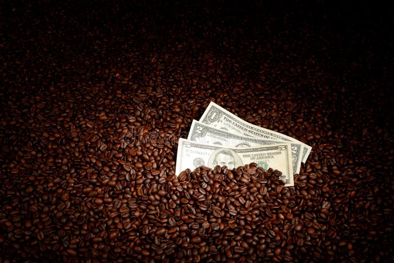 Coffee beans with money. stock photo. Image of cappuccino - 33655622