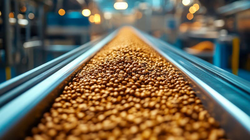 Coffee Beans Moving Along Conveyor Belt in Modern Processing Facility ...