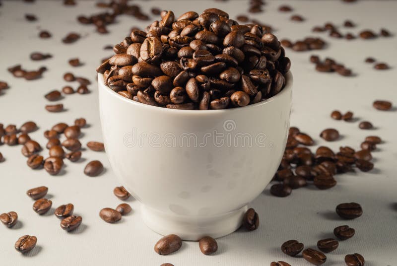 Coffee Beans on Neutral Gray Background. Dark Roast Coffee. White Stock ...