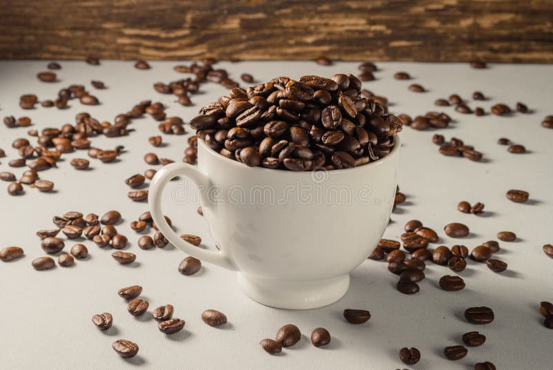 Coffee Beans on Neutral Gray Background. Dark Roast Coffee. White Stock ...