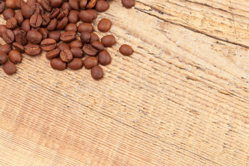 Coffee Beans Over Old Wooden Table - Close Up Shot Stock Photo - Image ...